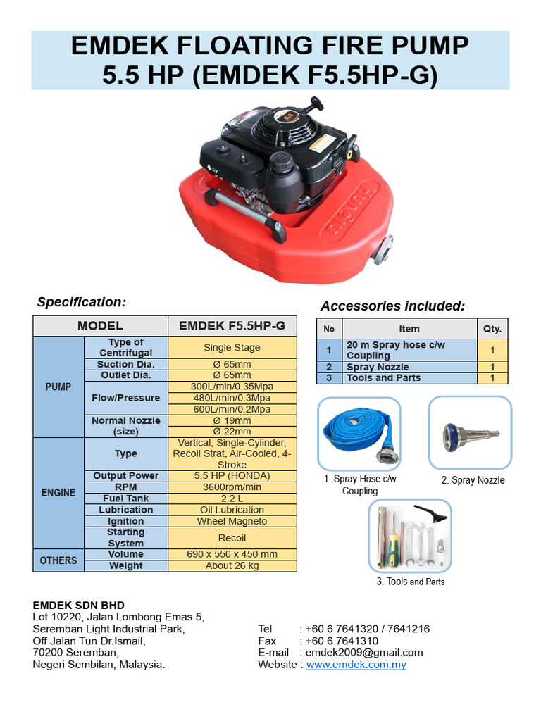 Emdek Floating Fire Pump 5.5 HP | PDF