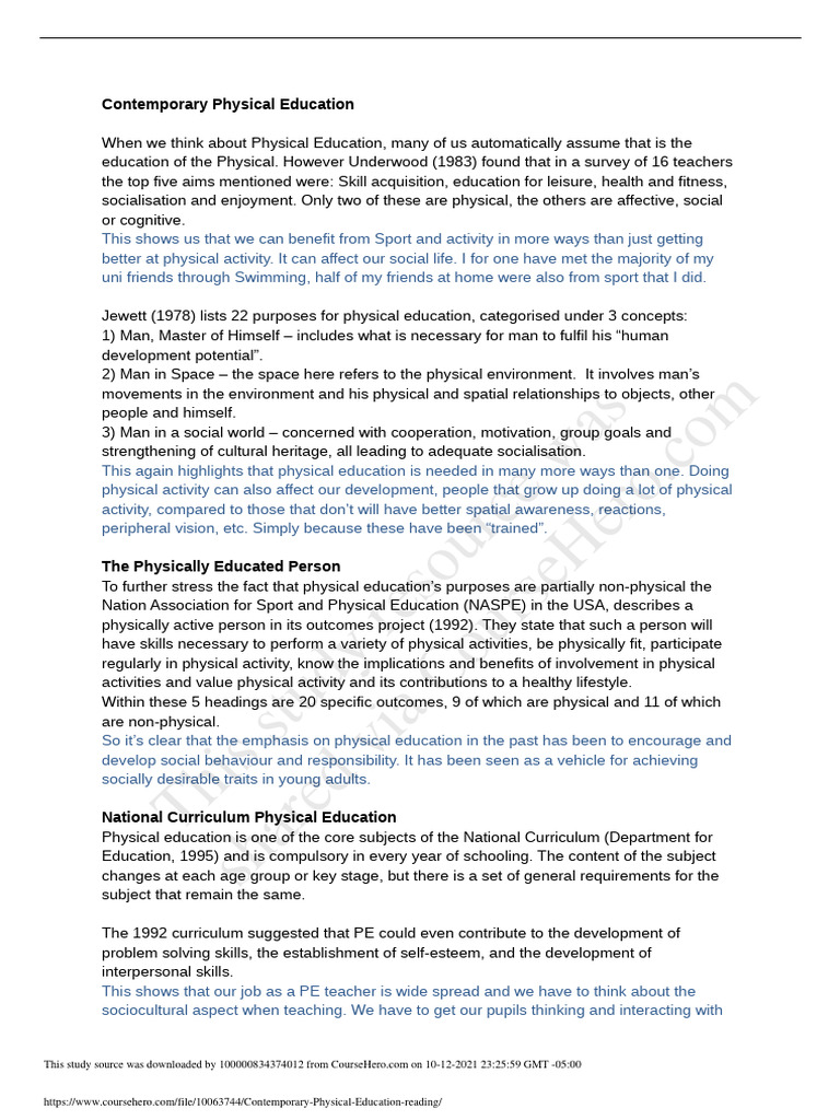 Contemporary Physical Education Reading | Download Free PDF ...