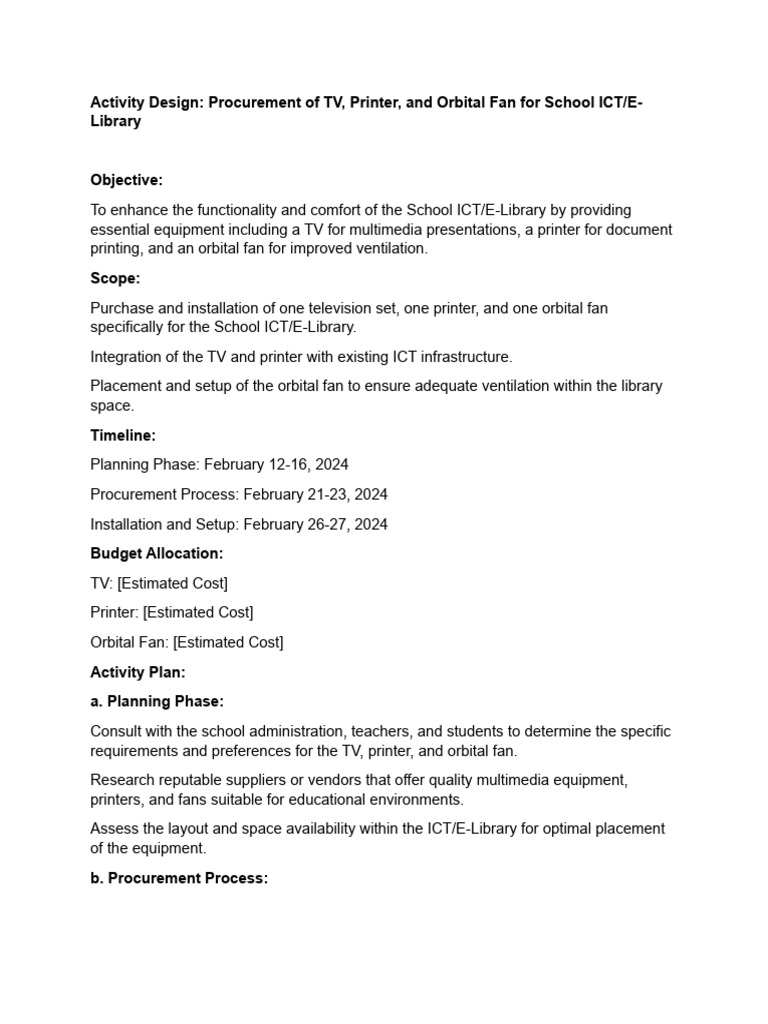 Activity Design | Download Free PDF | Procurement | Printer (Computing)