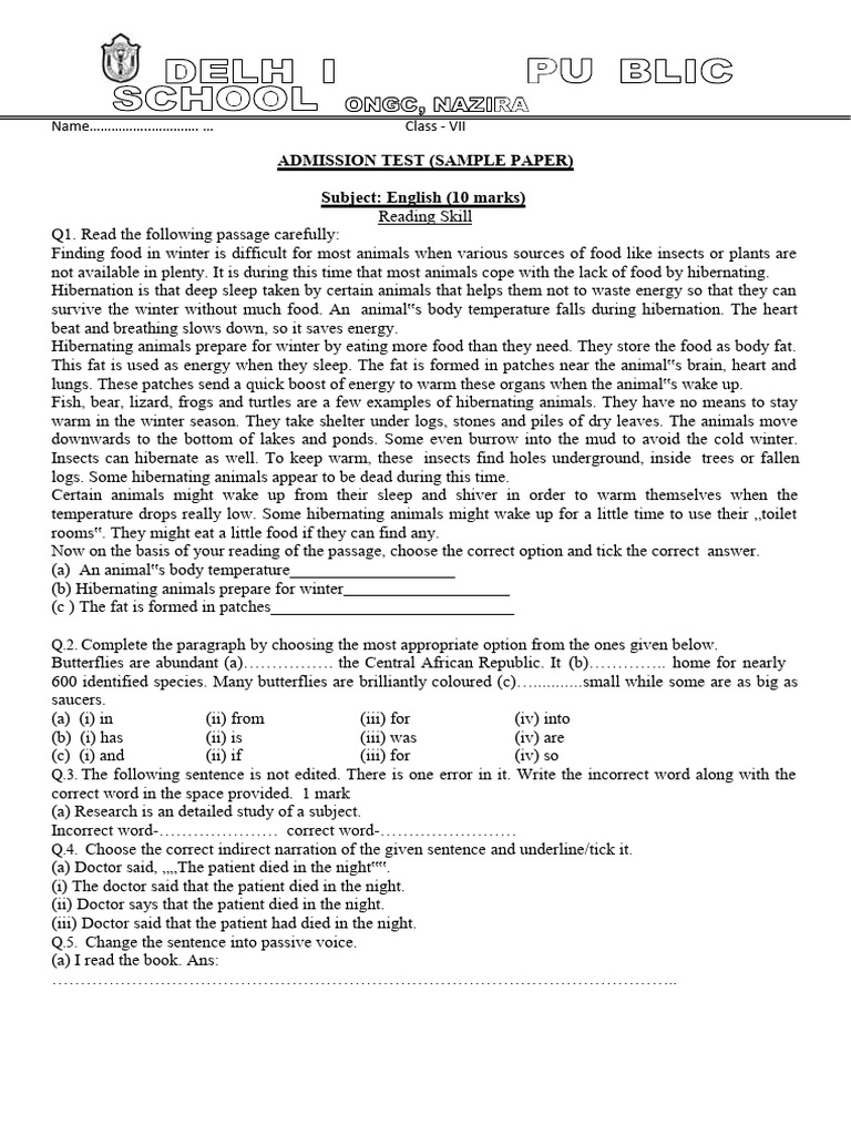 Sample Paper-7 | PDF | Zoology