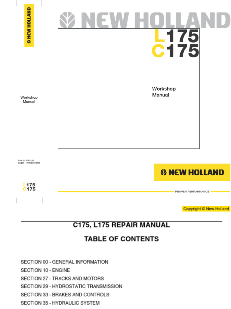 New Holland L175 Skid Steer and C175 Compact Track Loader Service Repair Manual | PDF