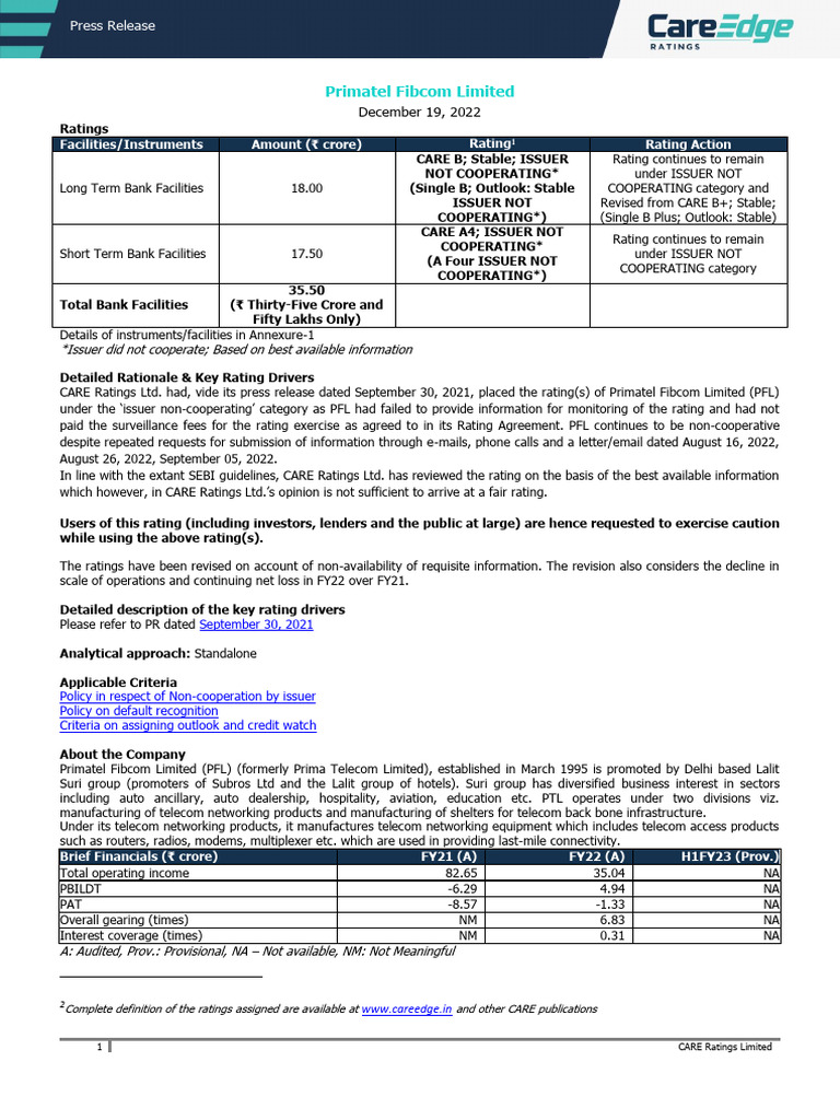 Primatel Fibcom Limited | PDF | Capital Market | Banks