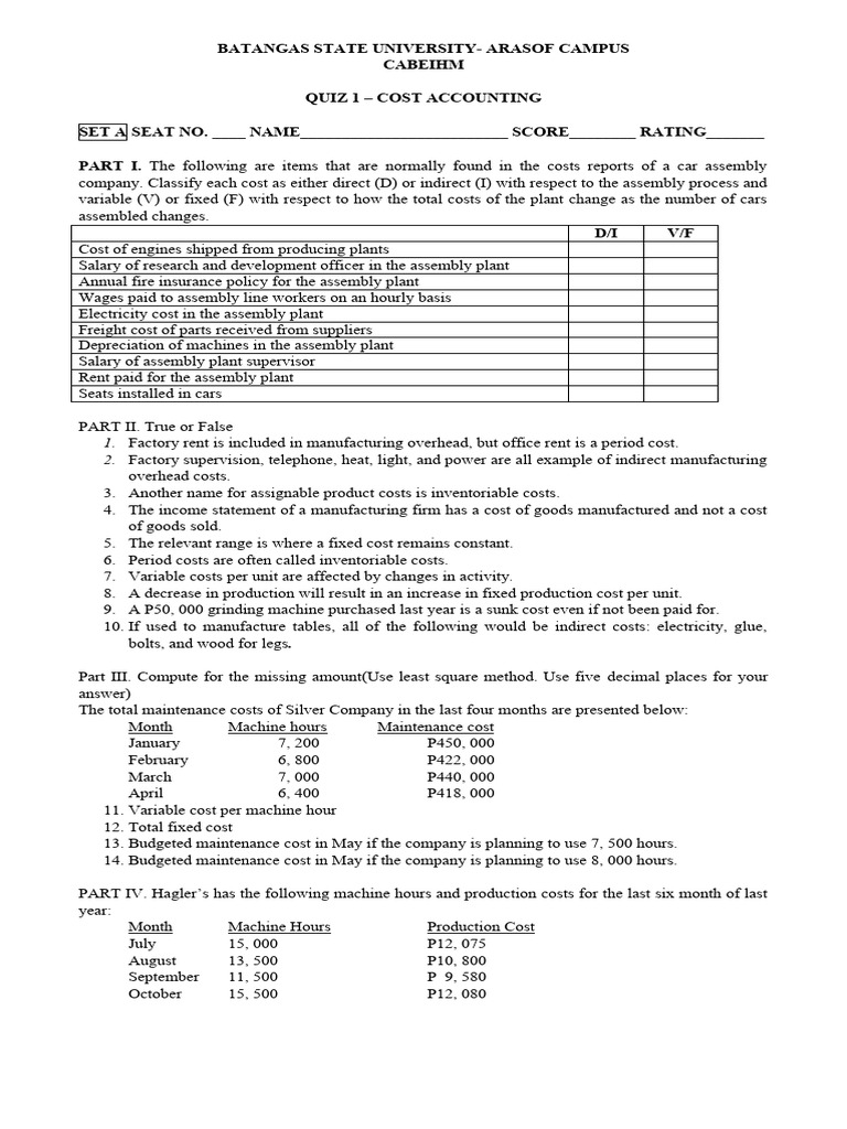 QUIZ - Cost1.atest Paper | PDF | Cost | Cost Of Goods Sold