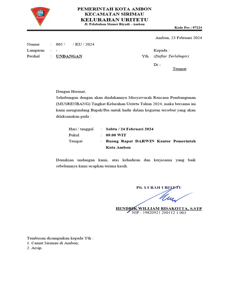 UNDANGAN Musrenbang | PDF