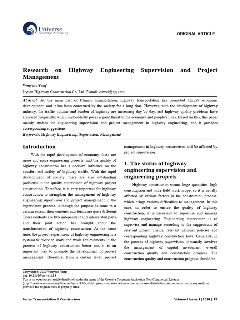 Research On Highway Engineering Supervision and PR | PDF | Project ...
