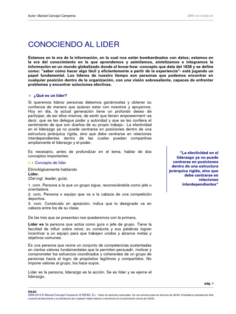 Conociendo A Un Lider | PDF | Liderazgo