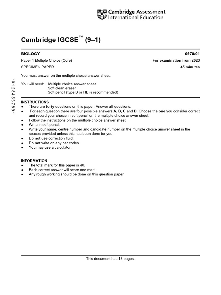 2023 Specimen Paper 1 | PDF | Dominance (Genetics) | Genotype