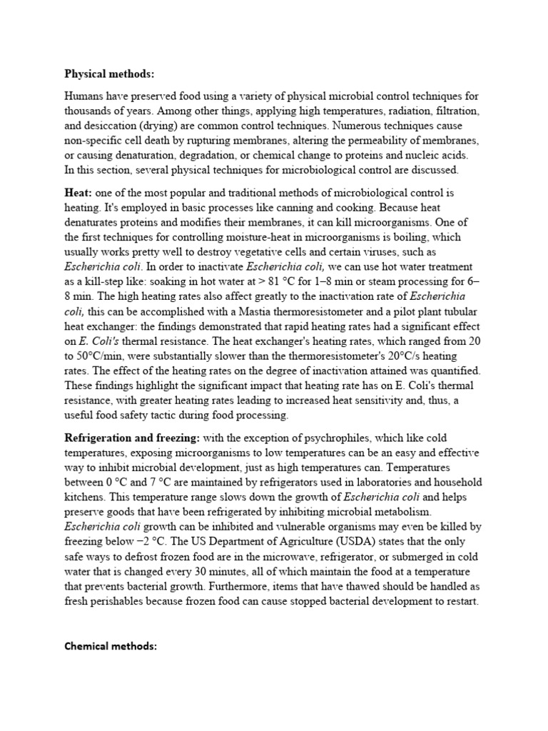 Physical Methods | PDF | Escherichia Coli | Microorganism