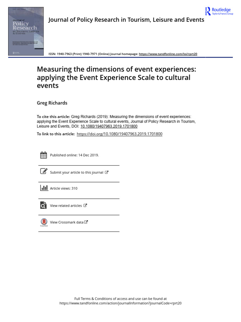 Measuring The Dimensions of Event Experiences Applying The Event Experience Scale To Cultural ...