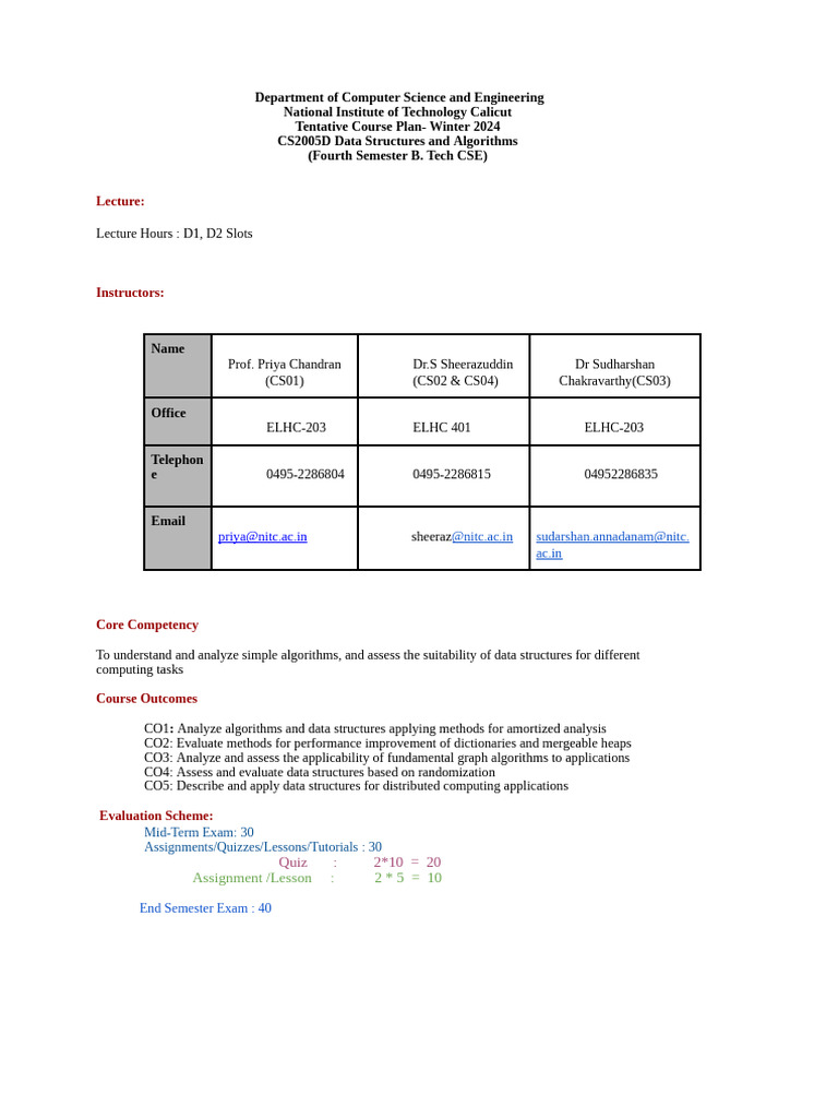 DSA-Courseplan 2024 | PDF | Algorithms And Data Structures | Algorithms