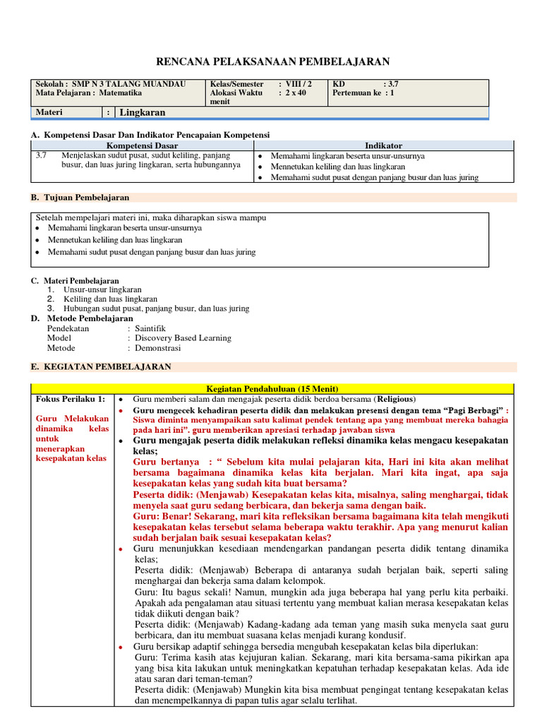 RPP Lingkaran Supervisi | PDF