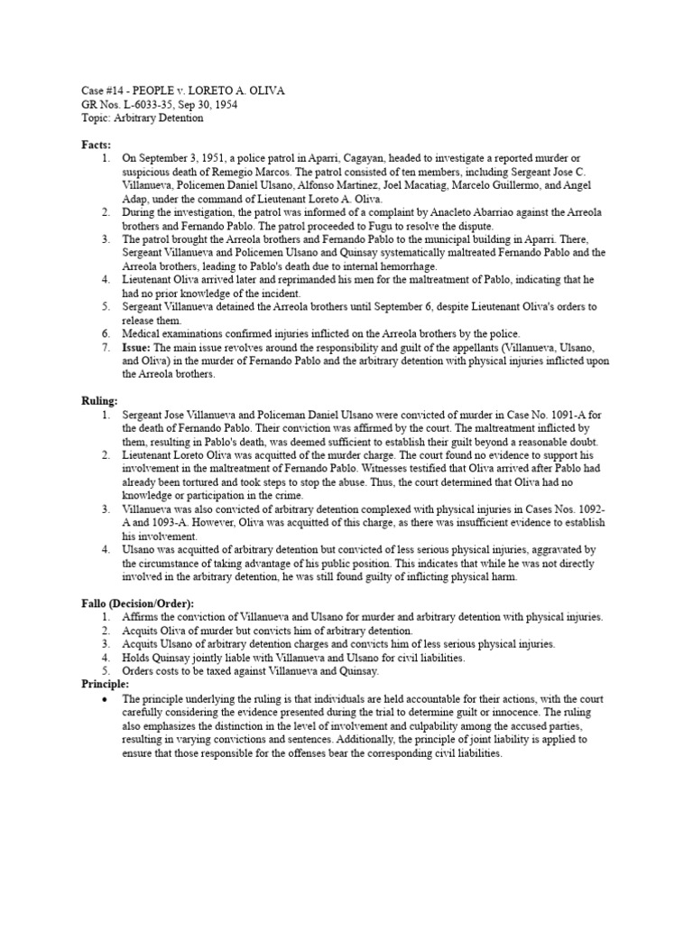Case 14 PEOPLE v. LORETO A. OLIVA | PDF | Acquittal | Legal Liability