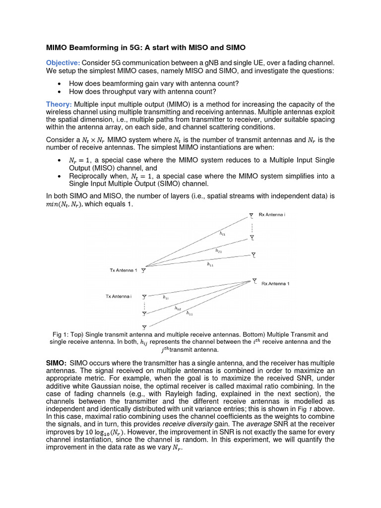 Simulation Study MIMO Beamforming MISO SIMO | PDF | Mimo | Radio Technology