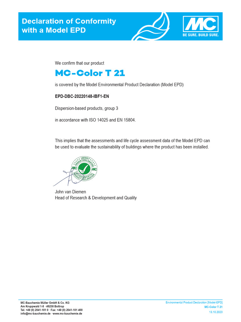 MC-Color T 21 DE DE EN EPD | PDF | Concrete | Adhesive