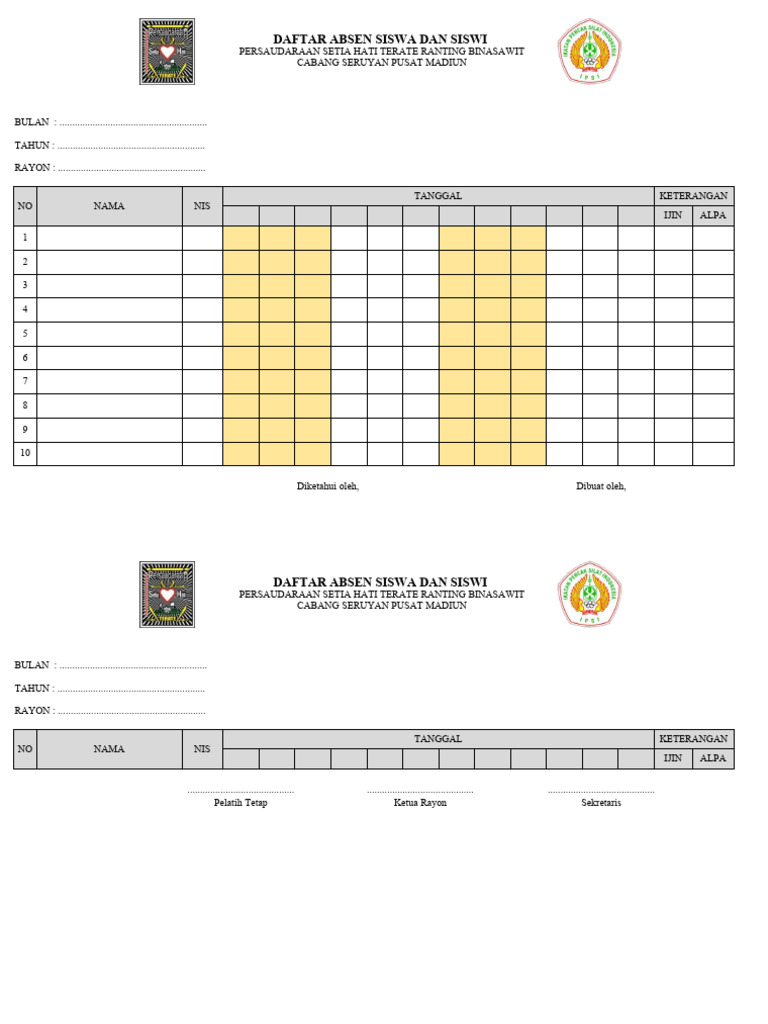 Form Absensi Siswa | PDF