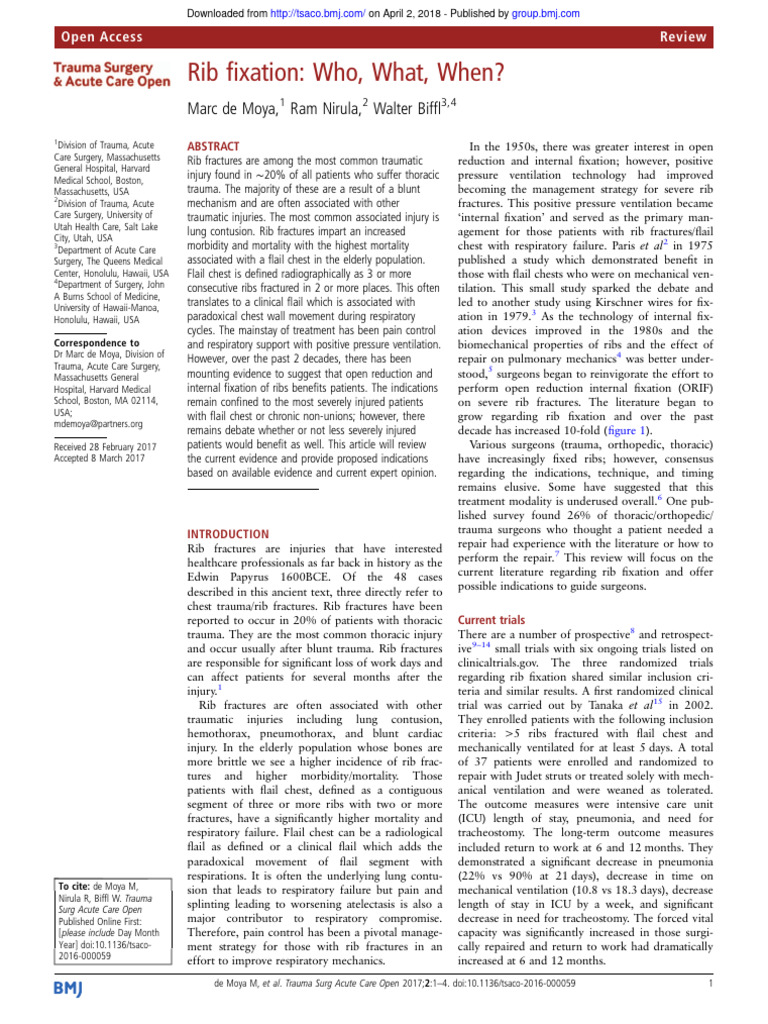 Rib Fixation Who What When | PDF | Thorax | Injury