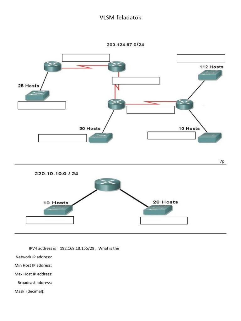 VLSM IPv4 Addressing Tasks | PDF