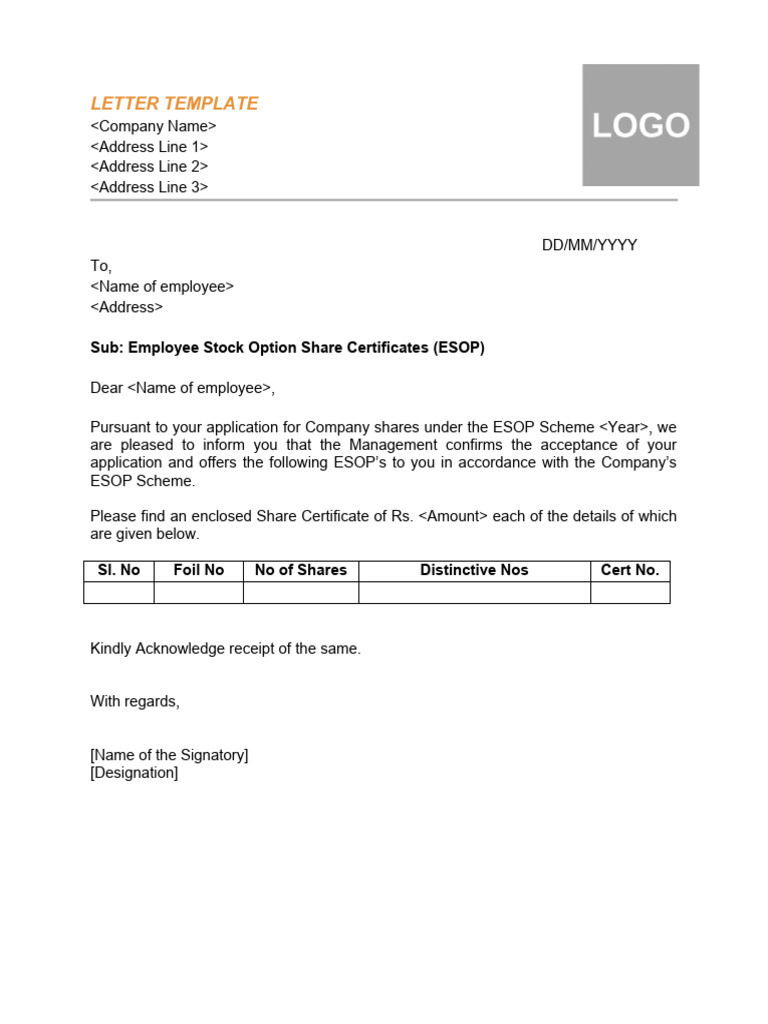 Esop Letter and Mail Template | PDF Esop Letter and Mail Template | PDF