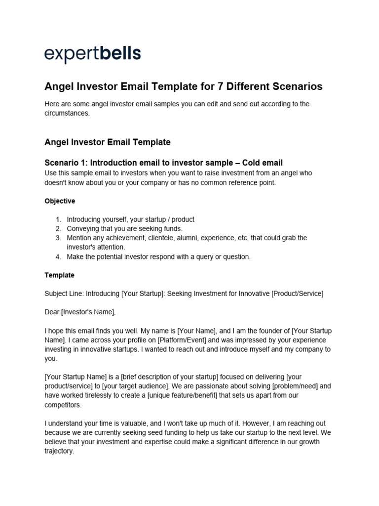 Angel Investor Email Template | PDF | Startup Company | Small Business ...