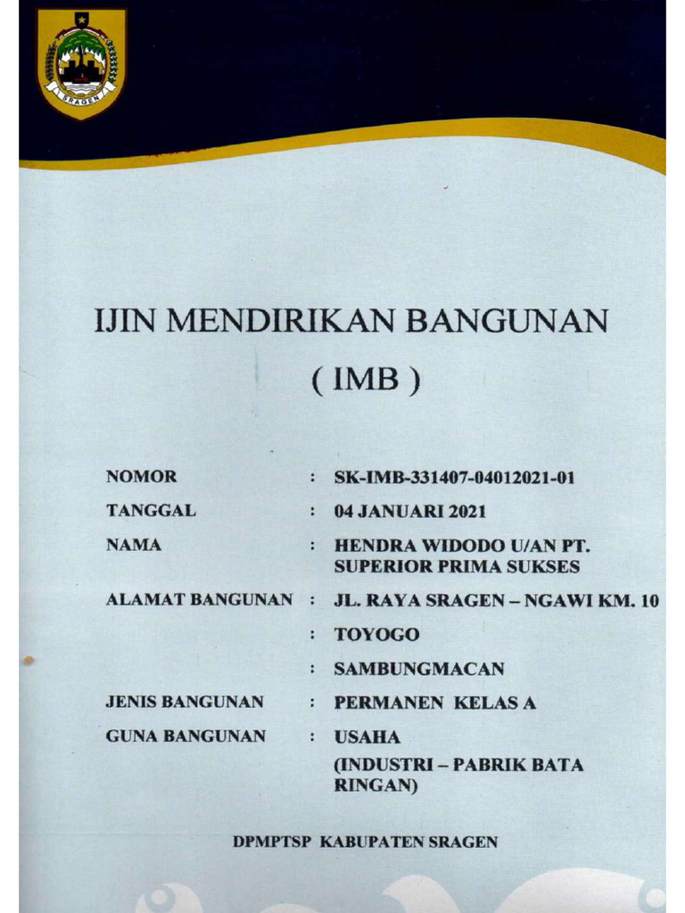 Imb PBG & Site Plan PT Sps Sragen | PDF