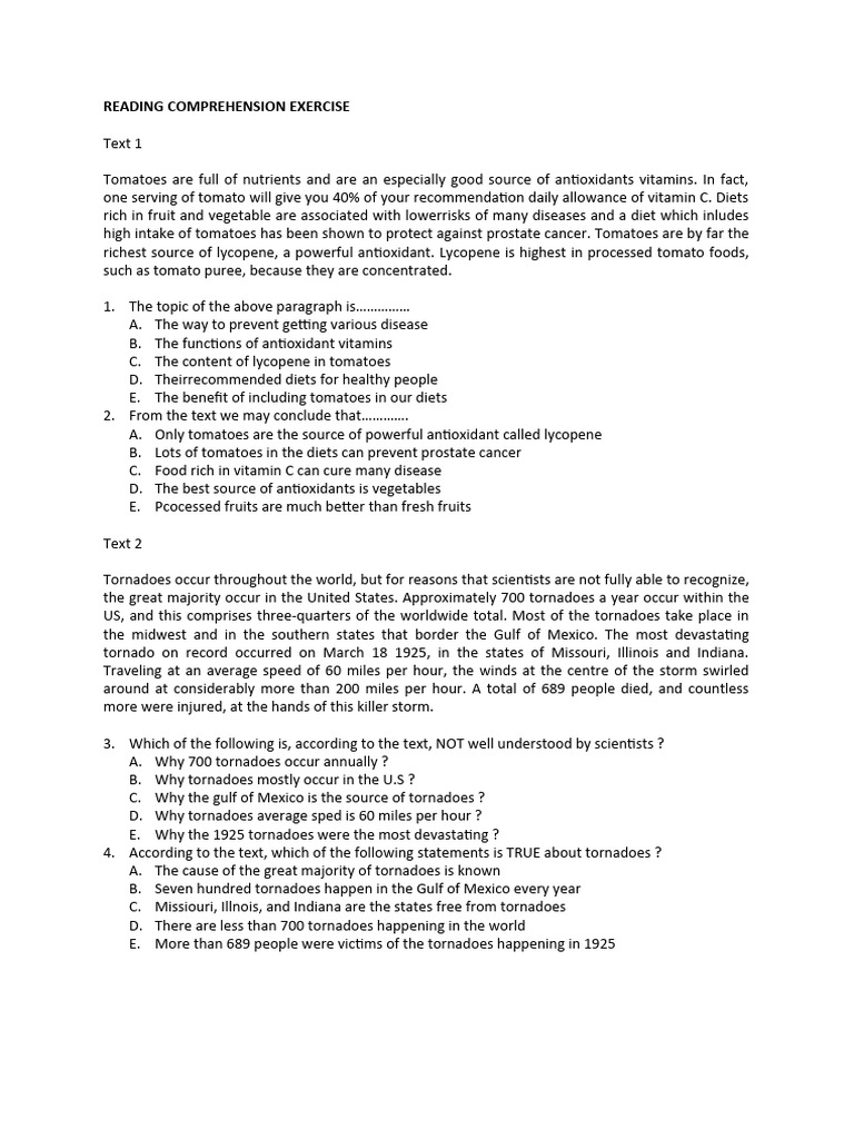 Reading Comprehension Exercise | PDF | Tropical Cyclones | Biogas