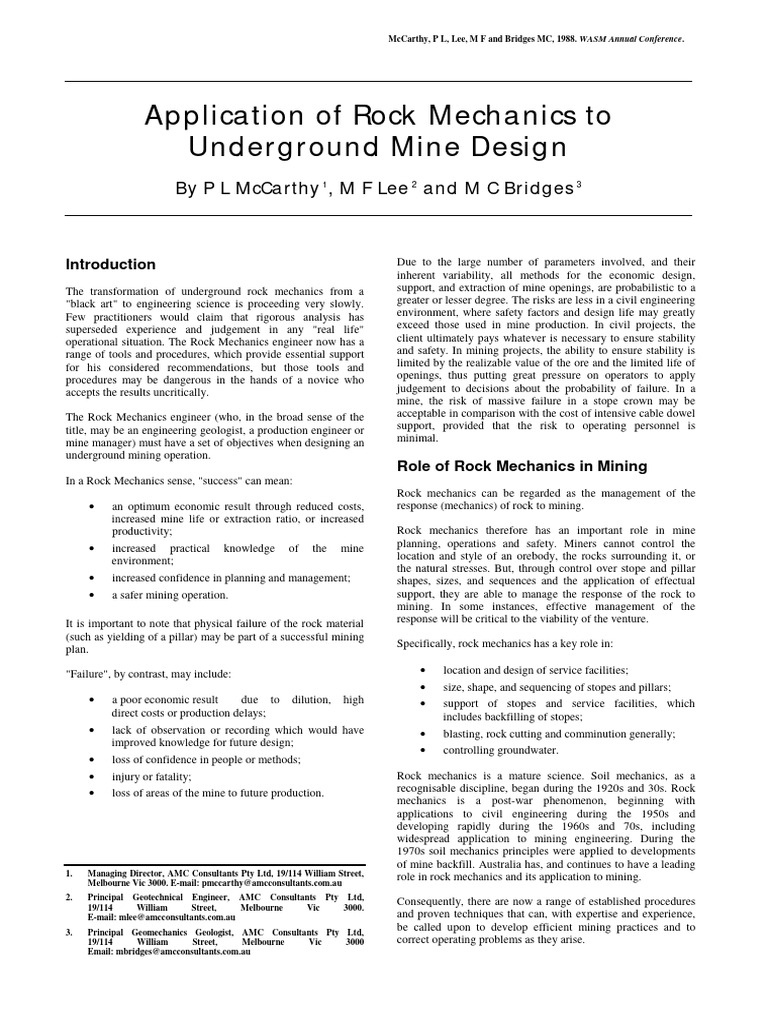 Rock Mechanics in Mine Design | PDF | Strength Of Materials | Mining