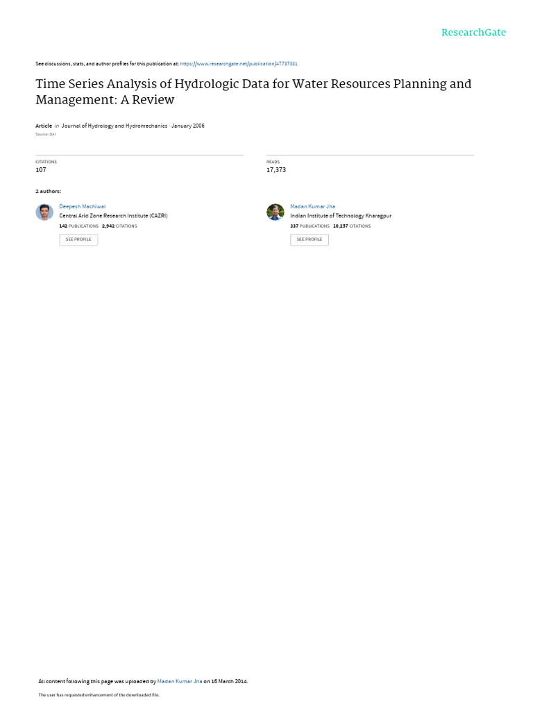 Time Series Analysis of Hydrologic Data For Water | PDF | Time Series ...