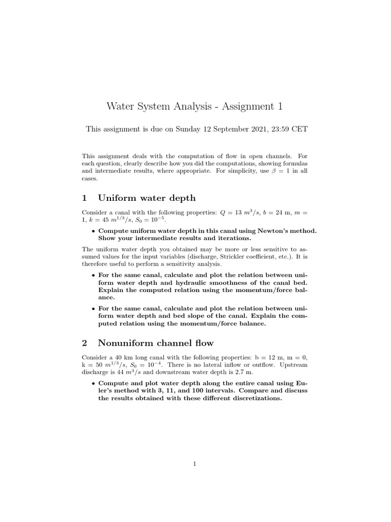 Water System Analysis TU Delft - Assignment1 | PDF | Discharge (Hydrology) | Applied Mathematics