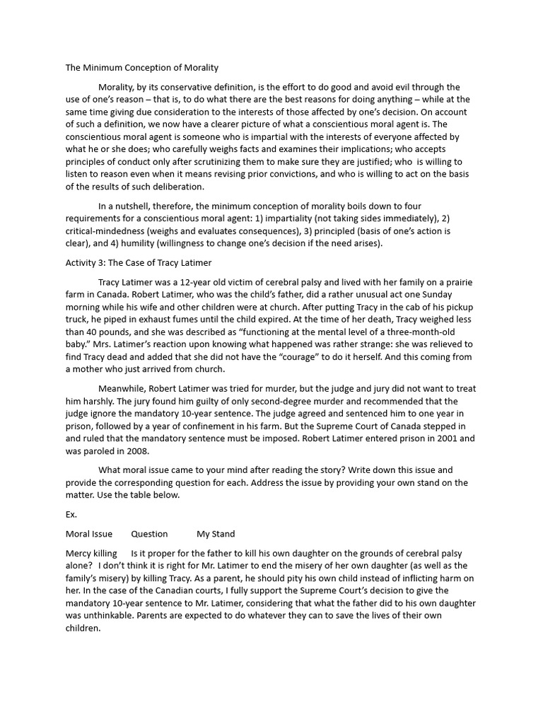 Morality and the Case of Tracy Latimer | PDF | Justice | Crime & Violence