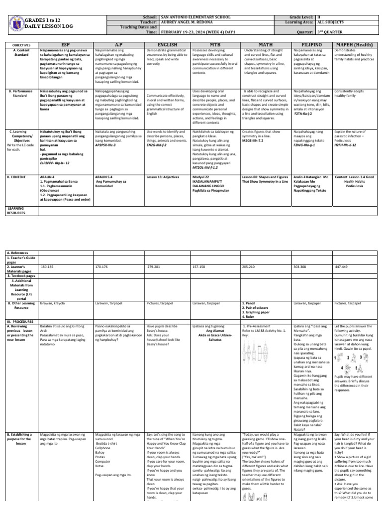 DLL - All Subjects 2 - Q3 - W4 - D1 | PDF | Linguistics