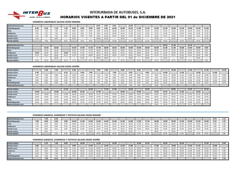 Horarios Seseña Interbus 2024 | PDF