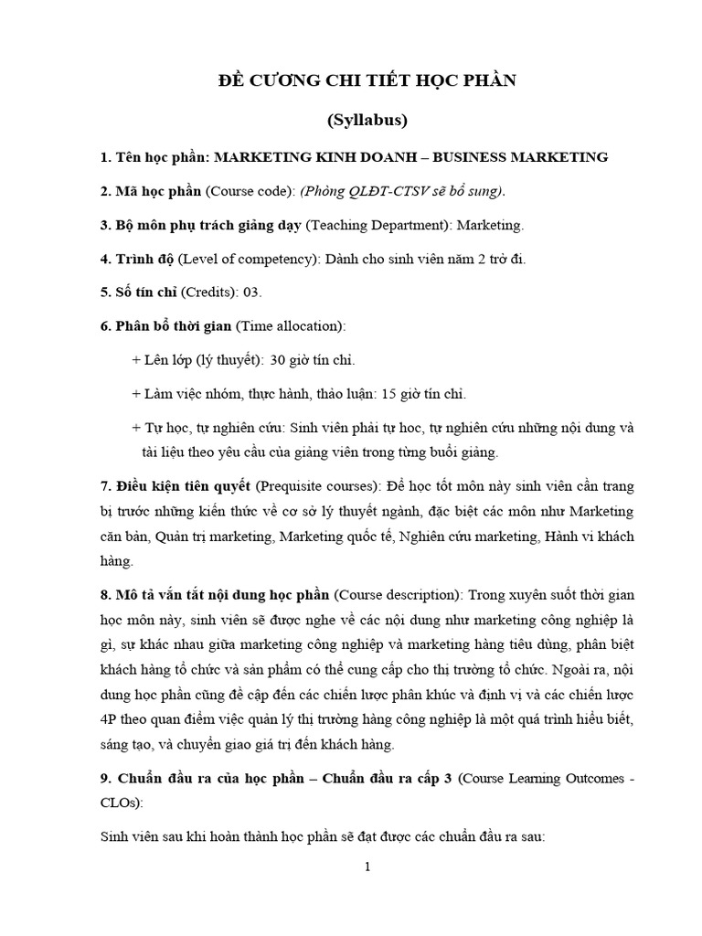 Đề Cương Marketing Trong Kinh Doanh | PDF