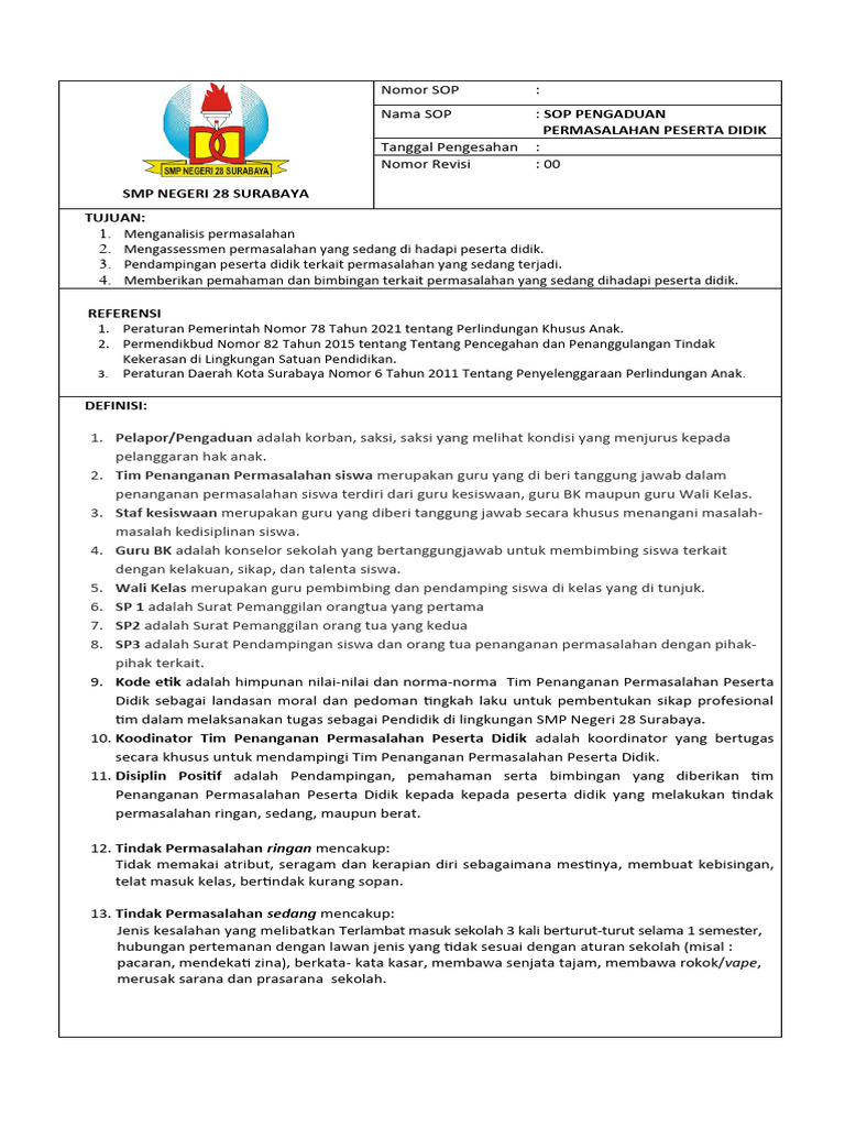 Sop P28 Penanganan Permasalahan Peserta Didik | PDF