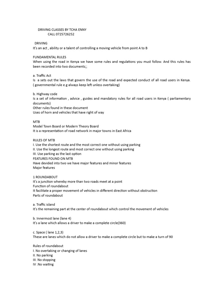 DRIVING Classes Enny Mpole | PDF | Traffic | Road