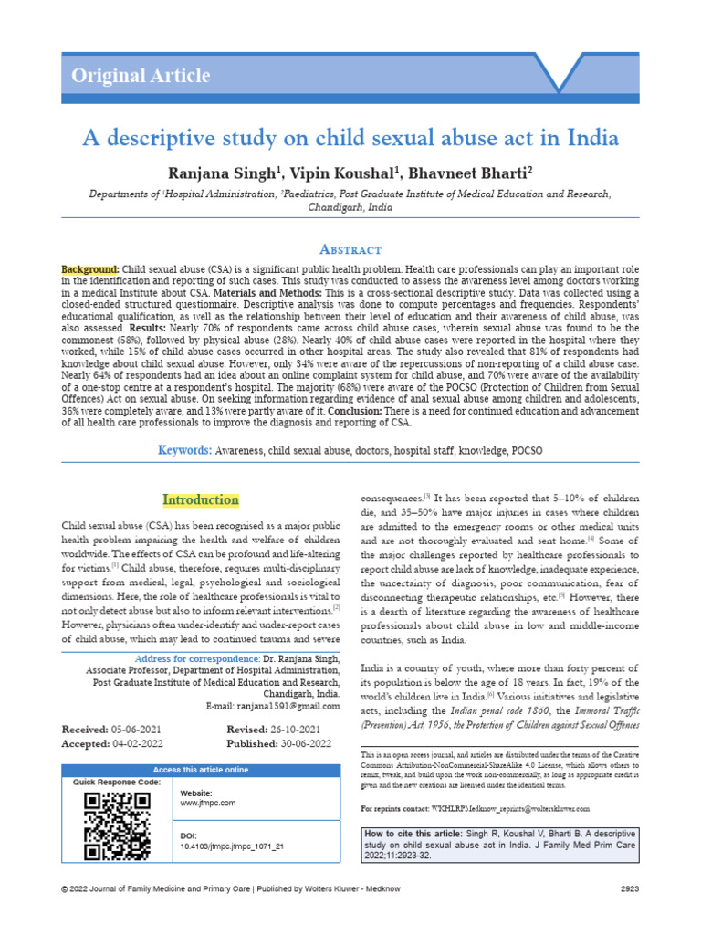 A Descriptive Study On Child Sexual Abuse Act in India | PDF | Child ...