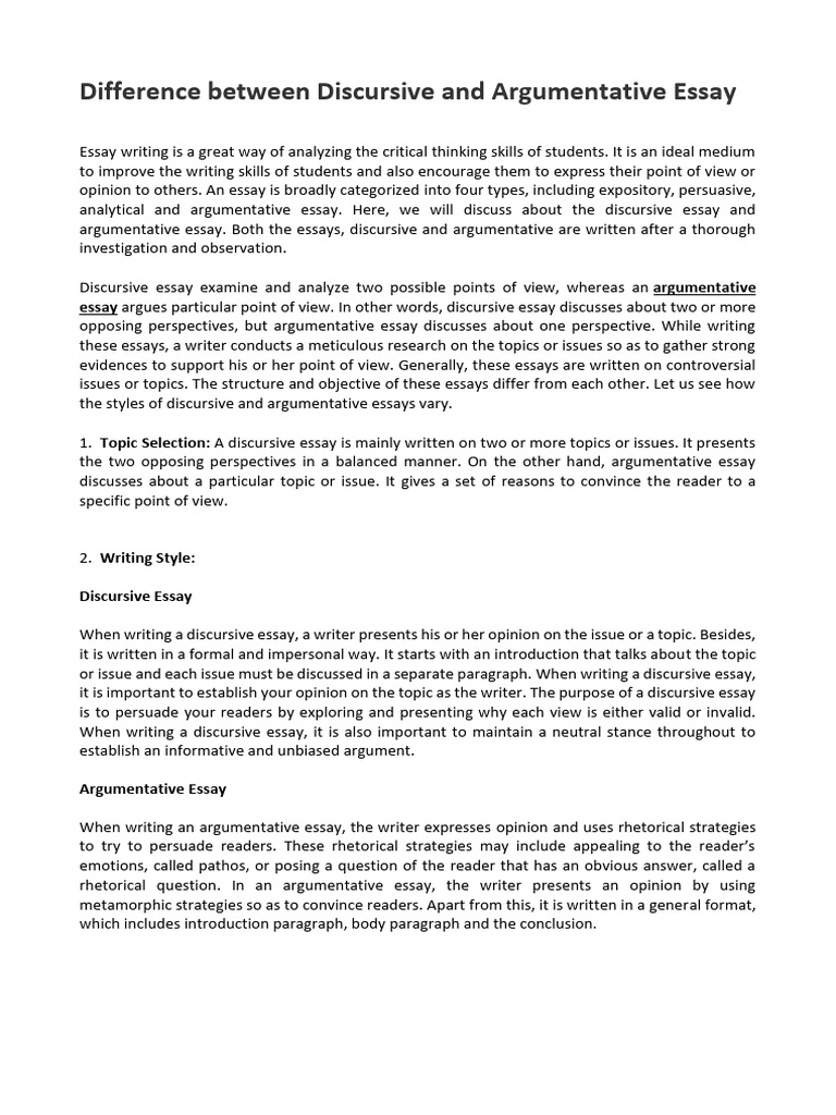 Difference Between Discursive and Argumentative Essay | PDF | Essays | Argument