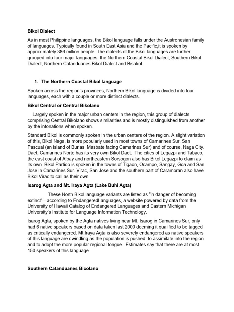 Bicolano Dialect | PDF | Human Communication | Linguistics