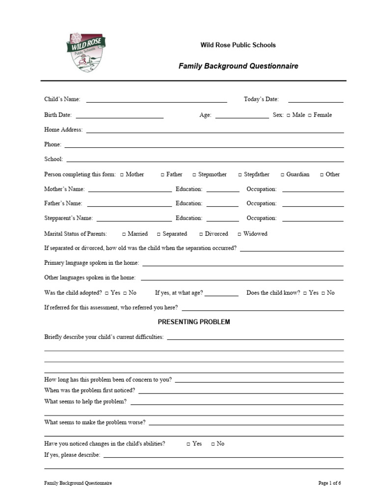 Family Background Questionnaire | PDF | Stepfamily | Anxiety