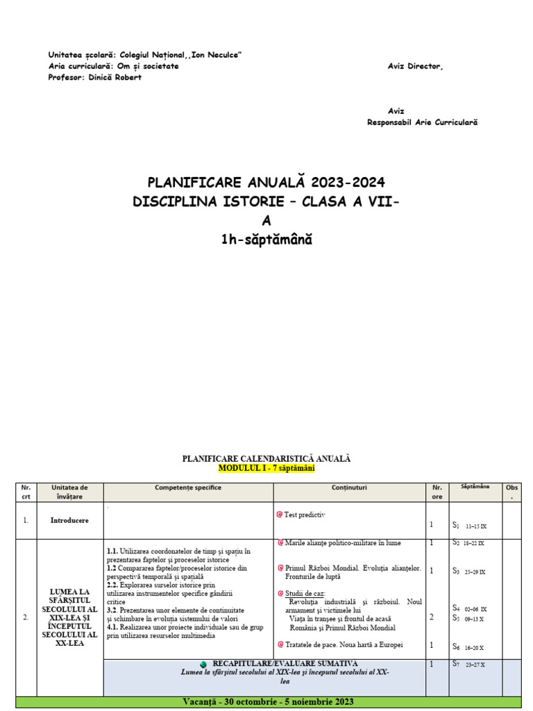 Planificare-calendaristica-clasa-a-VII-a-2 (1) .Docx Neculce | PDF