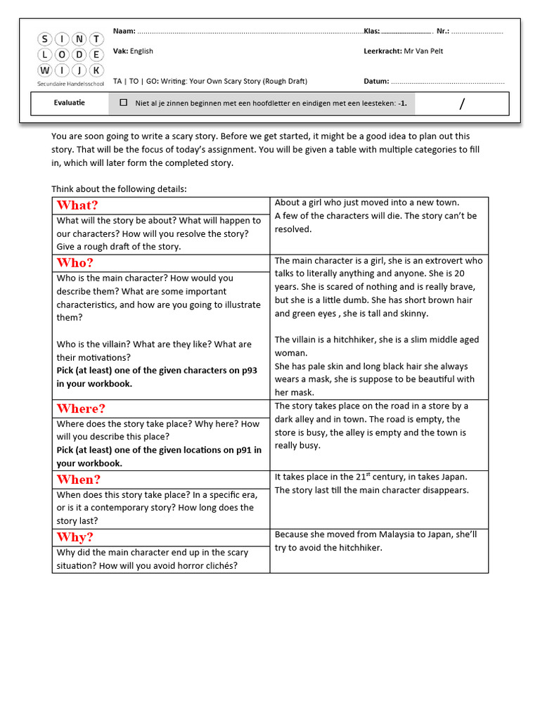 Writing - Your Own Scary Story - Draft | PDF | Grammatical Tense ...