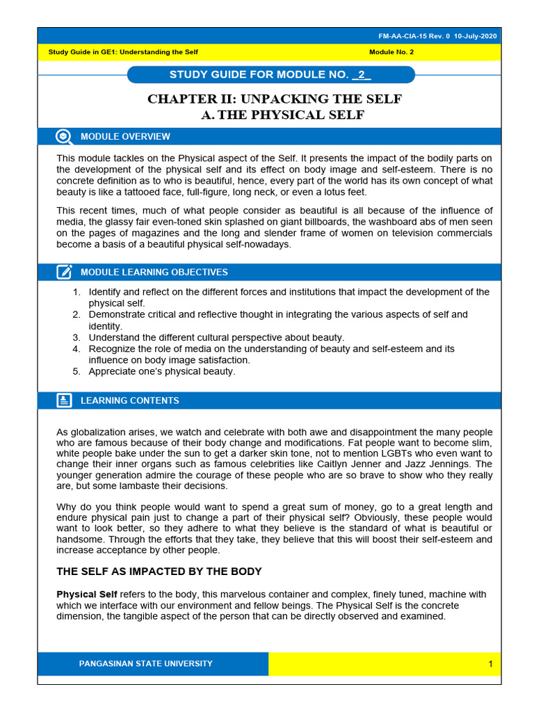 GE1 Module 6 Physical Self | PDF | Body Image | Beauty