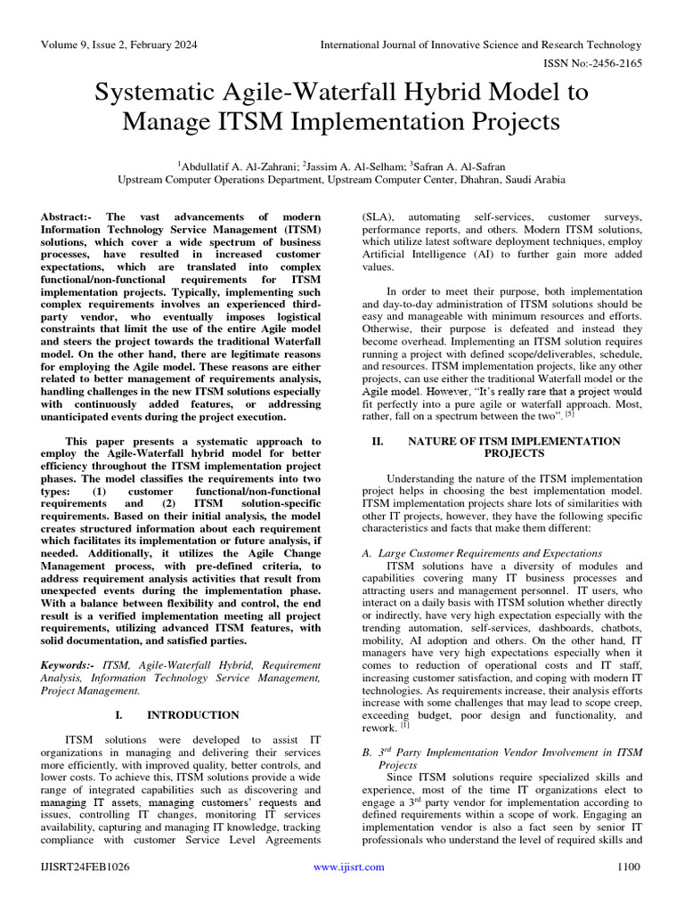 Systematic Agile-Waterfall Hybrid Model To Manage ITSM Implementation Projects | PDF | Agile ...