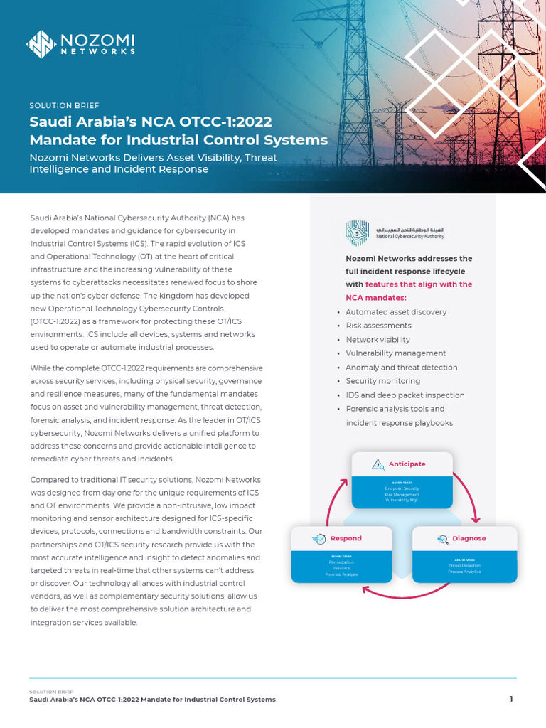 649117caf008fbb11cf4883b - Nozomi Networks NCA OTCC 1 2022 Solution Brief A4 | PDF