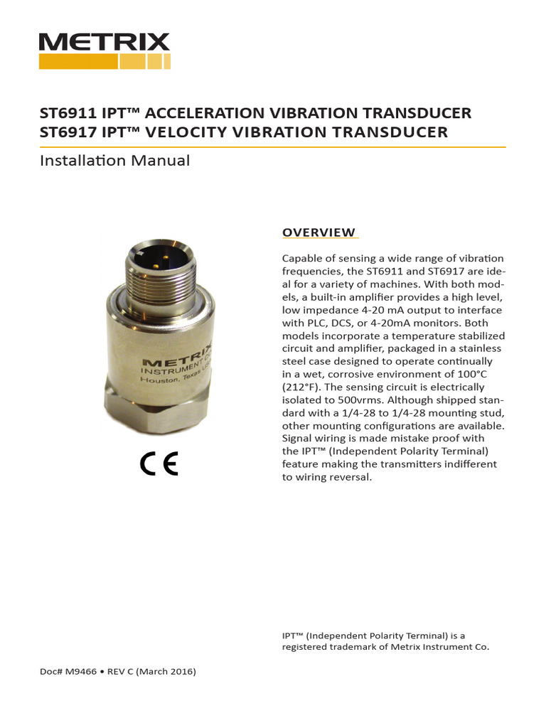 St6911 Ipt™ Acceleration Vibration Transducer St6917 Ipt™ Velocity ...
