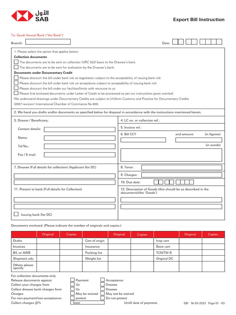 Export Bill Collection Instructions | PDF | Banks | Letter Of Credit