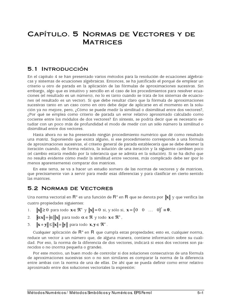 Normas de Vectores y de Matrices | PDF | Norma (Matemáticas) | Espacio ...