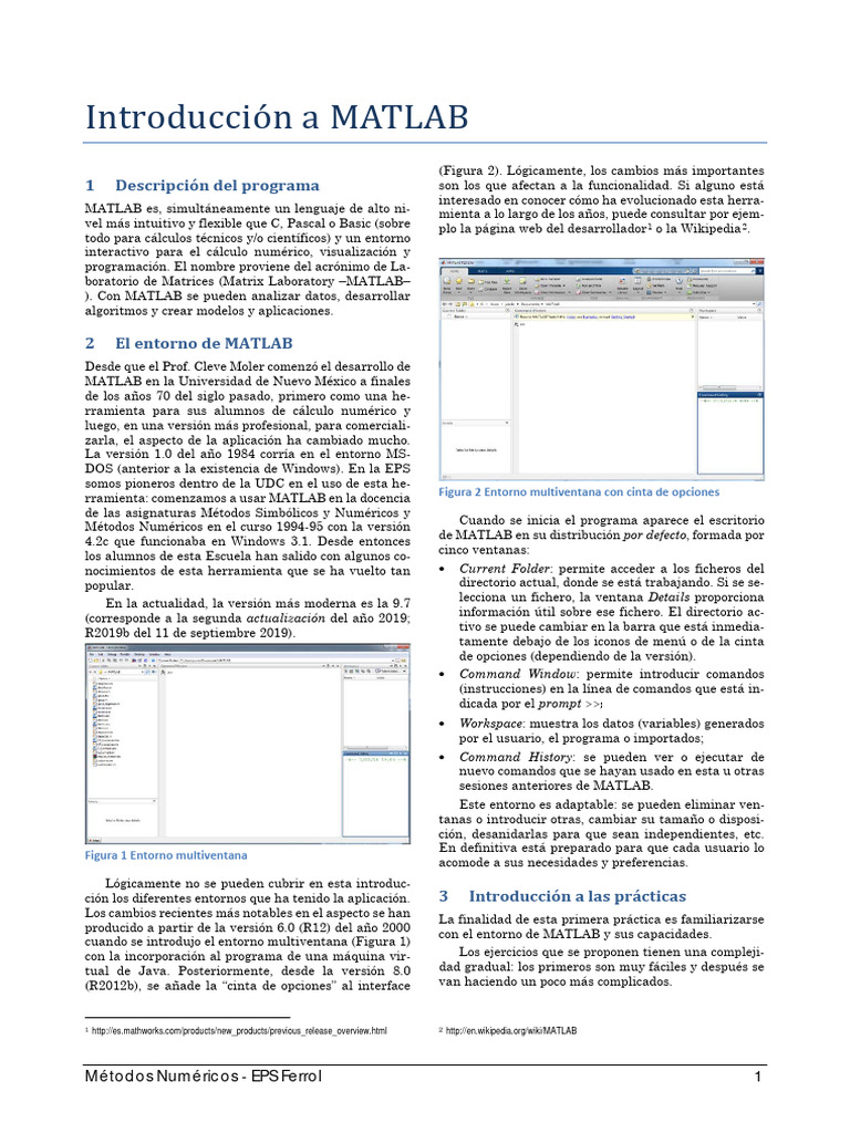 Introducción A MATLAB (Ene20) | PDF | Matriz (Matemáticas) | Interfaz ...