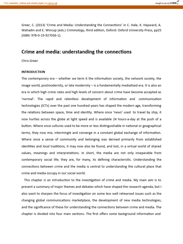 Crime and Media: Understanding The Connections | PDF | Quantitative ...