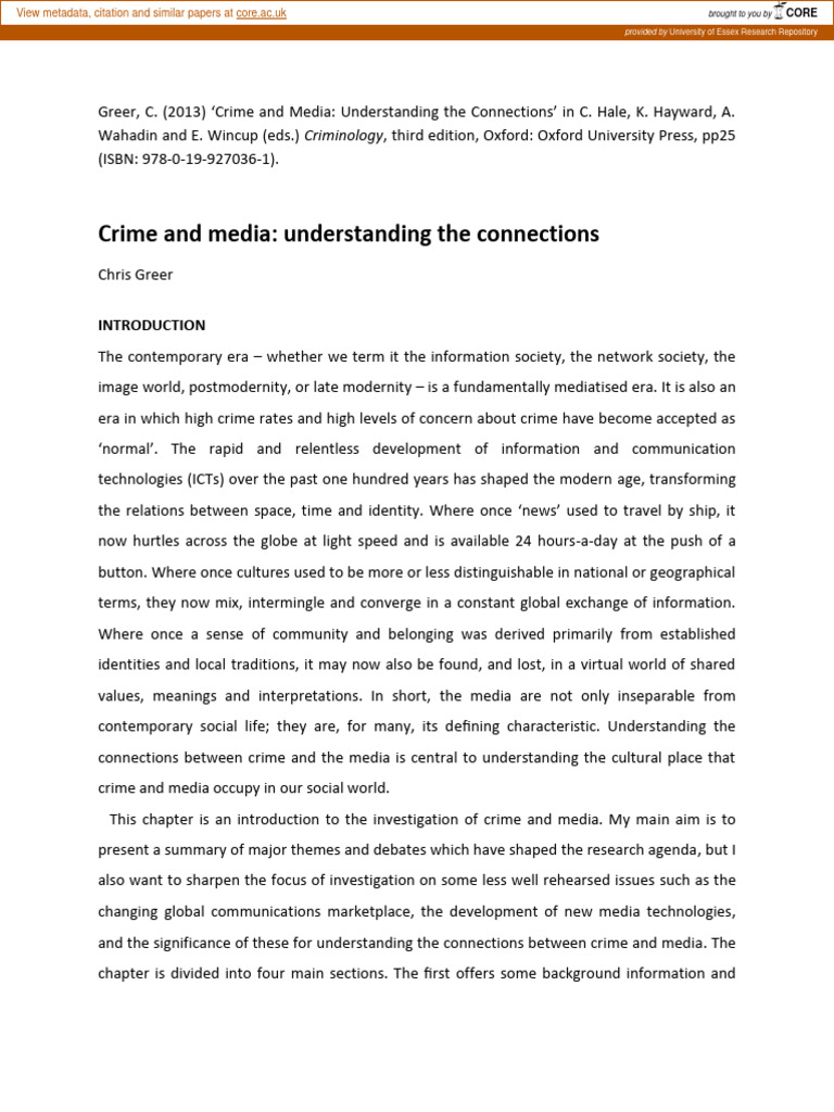 Crime and Media: Understanding The Connections: Provided by University ...