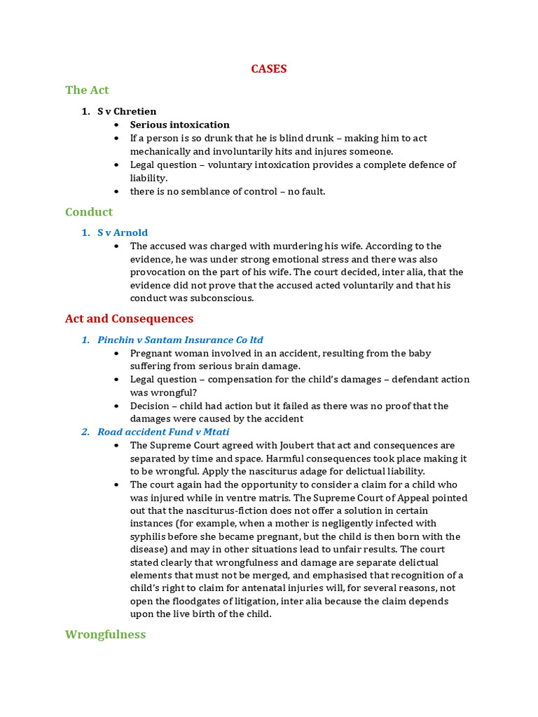 CASES For Delict - TEST 1 | PDF | Negligence | Damages
